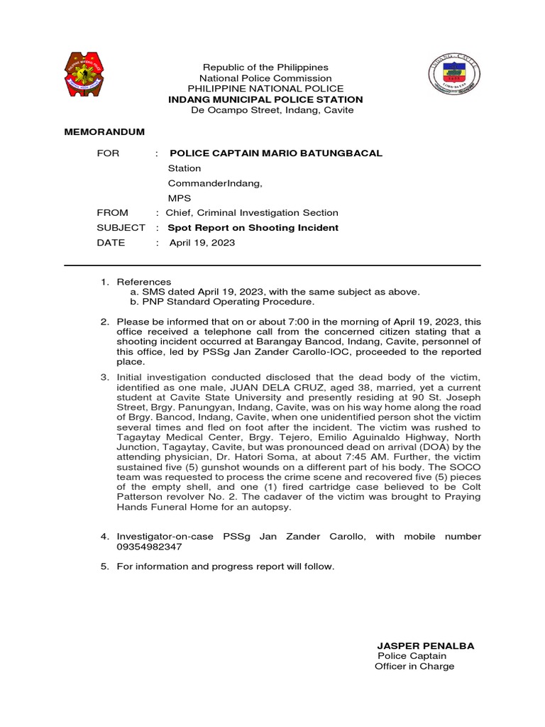 Spot Report | PDF | Law Enforcement | Crime & Violence