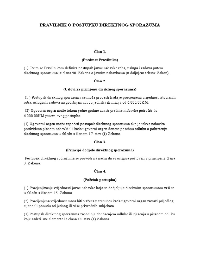 Pravilnik o Direktnom Sporazumu | PDF