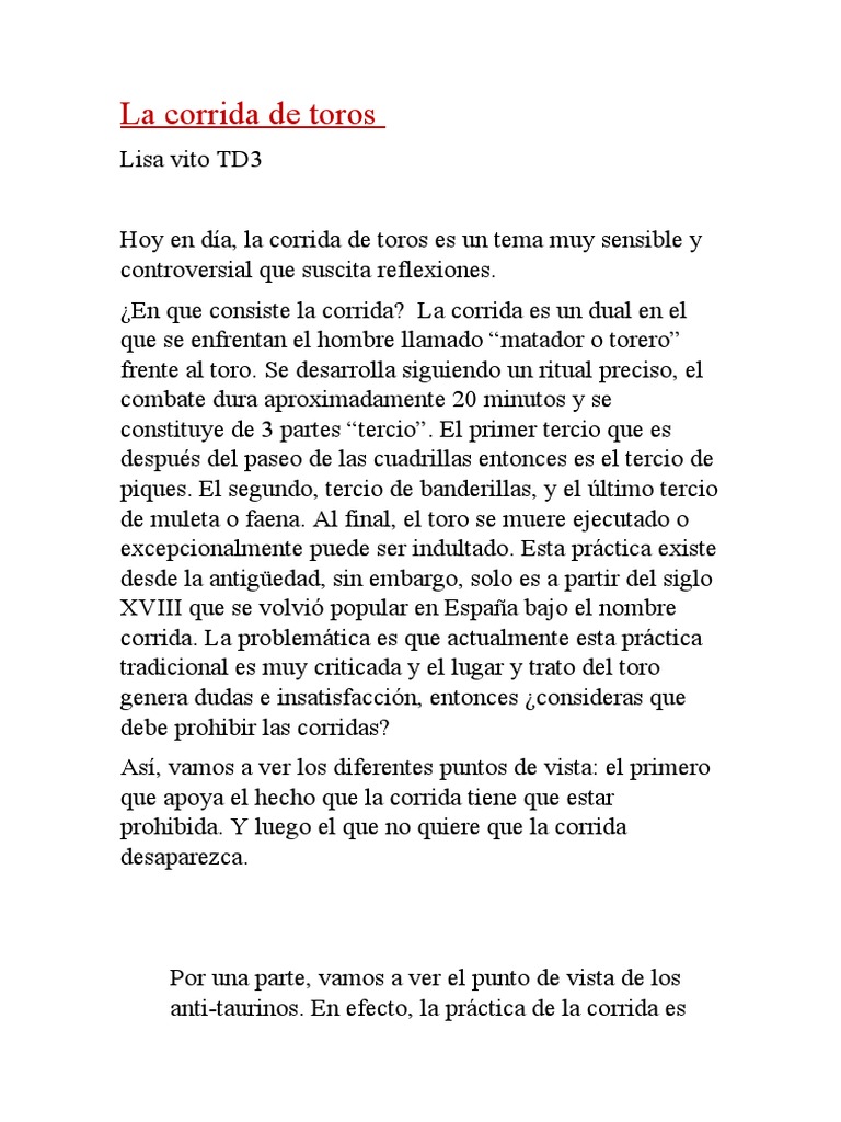 La corrida de toros | PDF | Toreo | Deportes de sangre