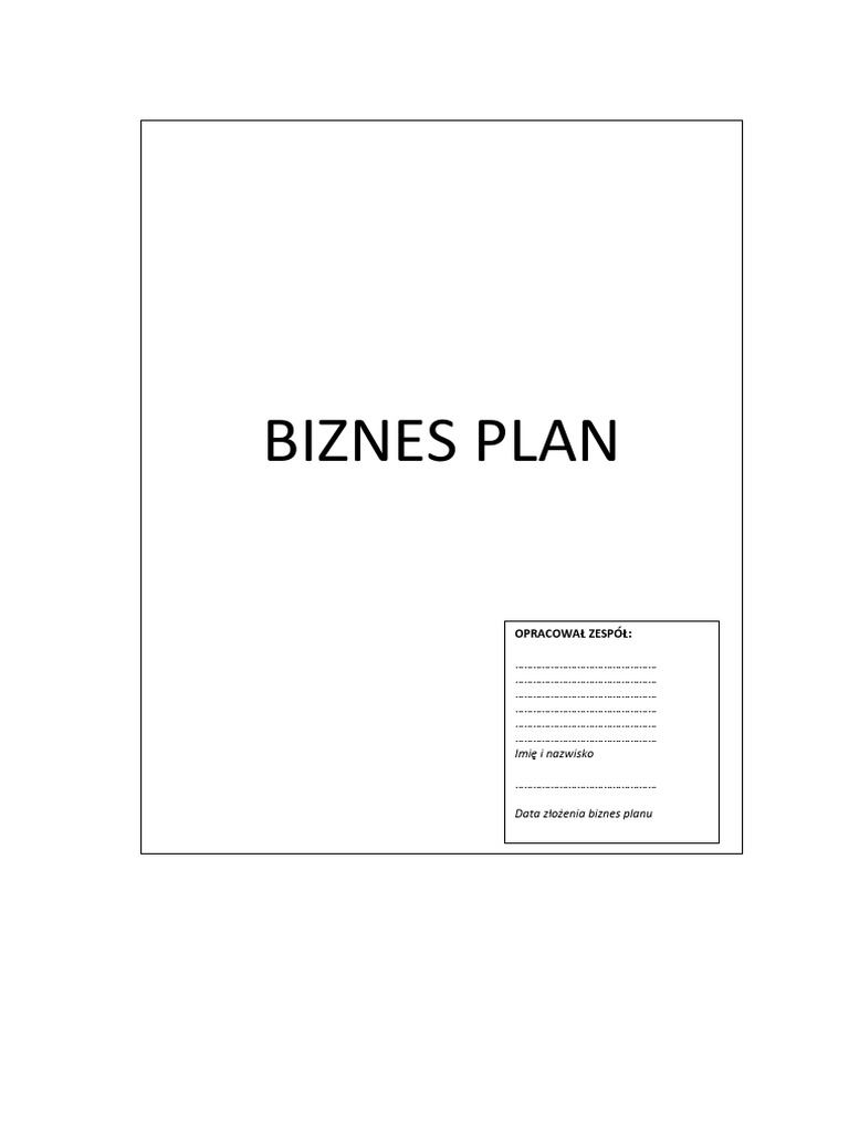 Biznesplan Wzor ZALICZENIE | PDF