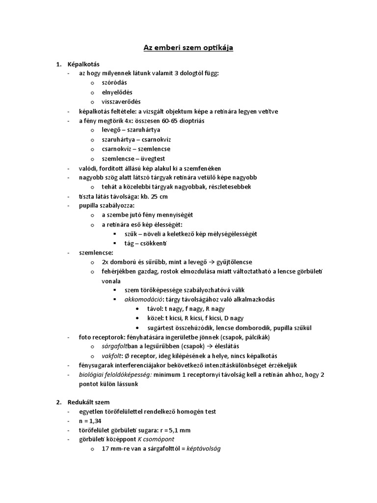 Az Emberi Szem Optikája | PDF