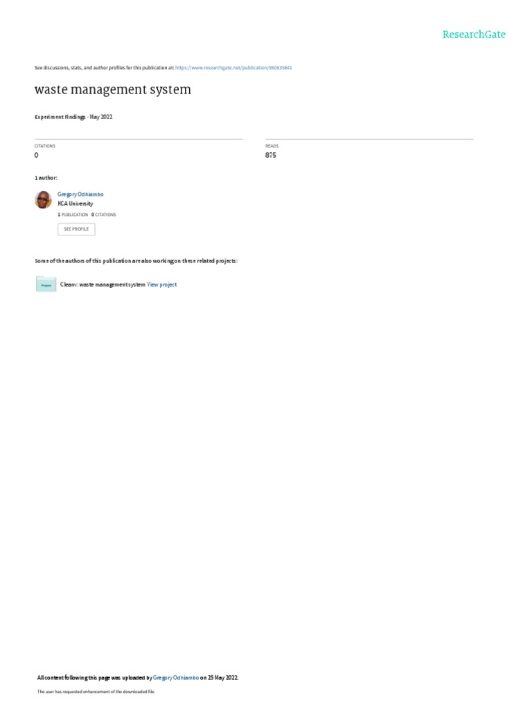Waste Management System: Experiment Findings | PDF
