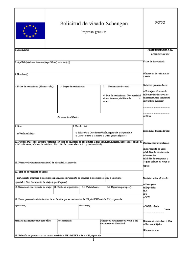 Solicitud de Visado Schengen Español | PDF | Visa de viaje