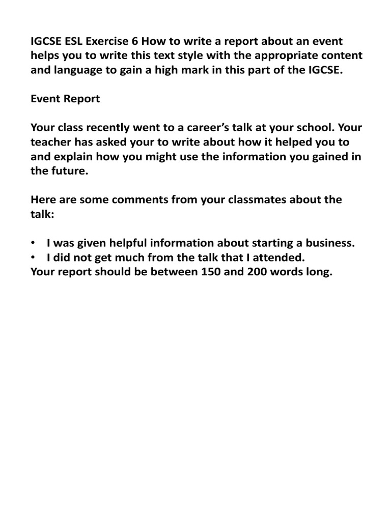 Writing an Event Report for IGCSE | PDF | Learning | Cognitive Science