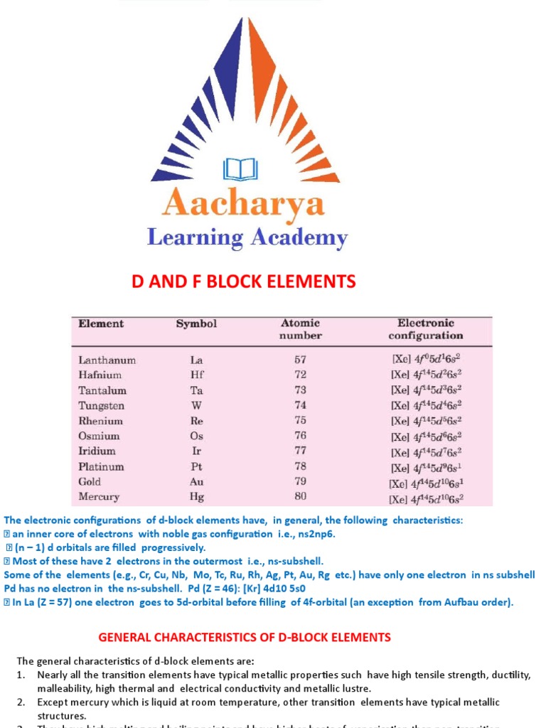 D and F Block | PDF | Transition Metals | Electron Configuration