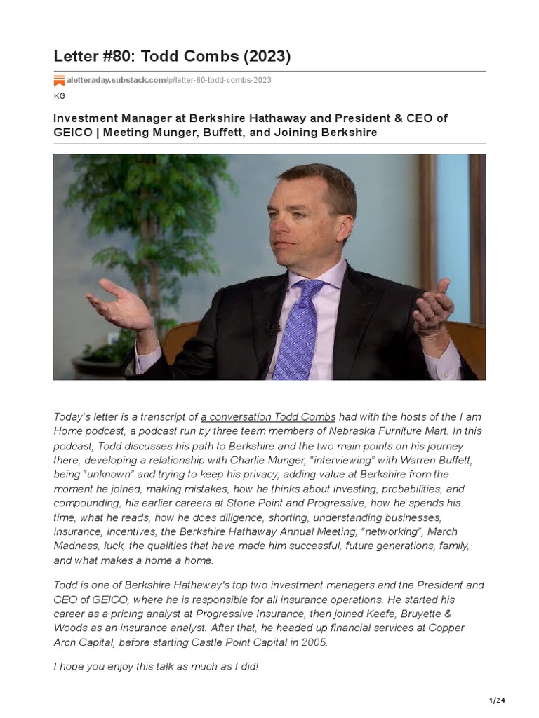 Letter 80 Todd Combs 2023 | PDF | Berkshire Hathaway