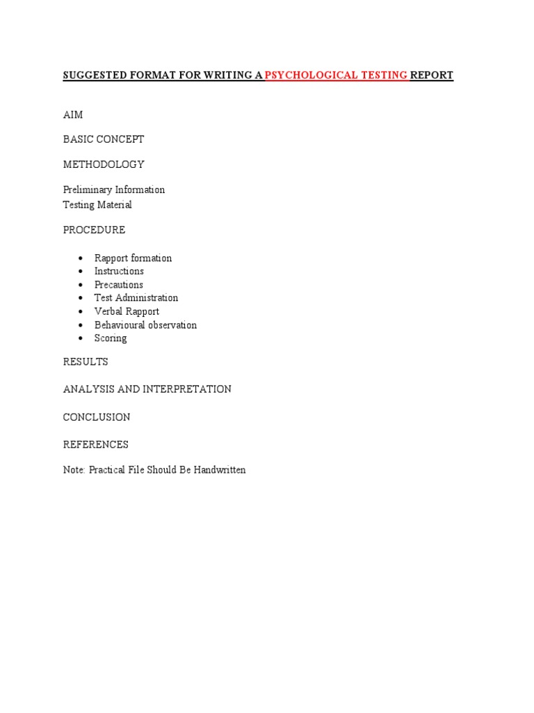 SUGGESTED FORMAT - Psychological Testing Report and Case Profile Report ...