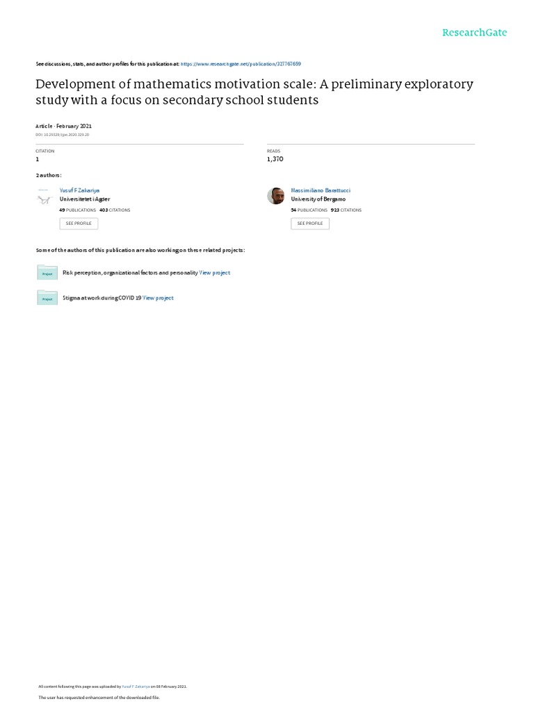 Development of Mathematics Motivation Scale | Download Free PDF ...