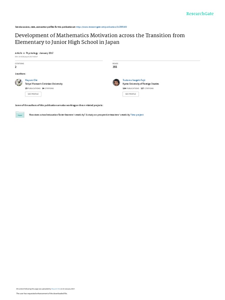 Development of Mathematics Motivation Across The Transition From ...