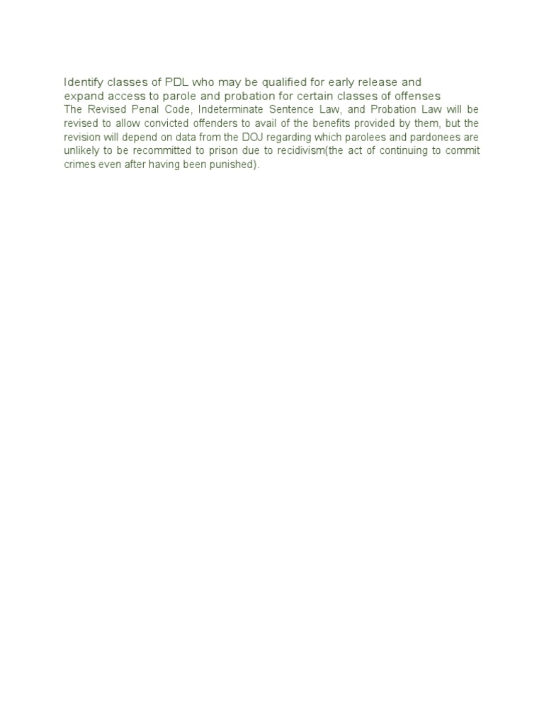 Identify Classes of PDL Who May Be Qualified For Early Release and ...