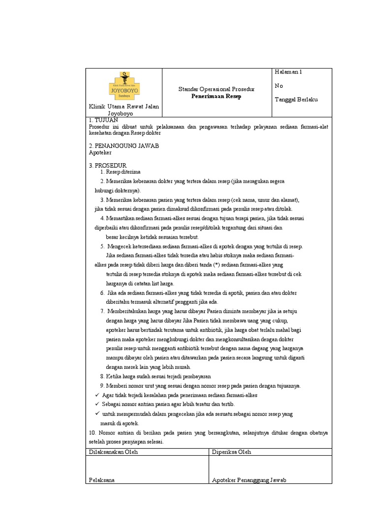 Sop Klinik Buat Anak PKL | PDF
