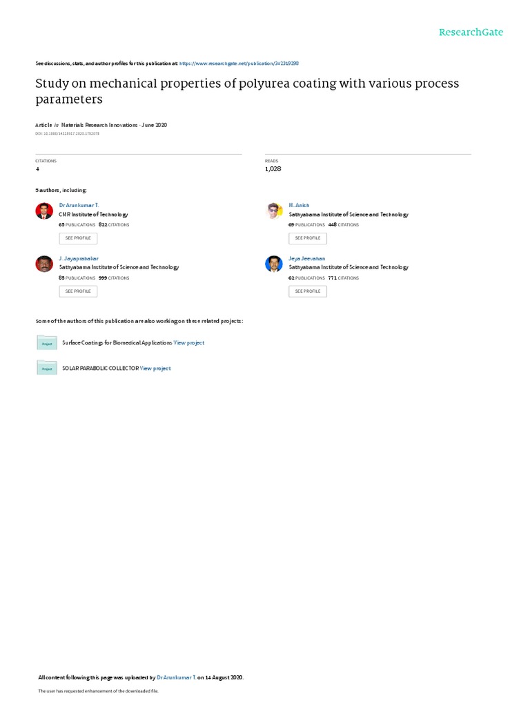 Polyurea Coating Process Study | PDF | Strength Of Materials | Ultimate ...