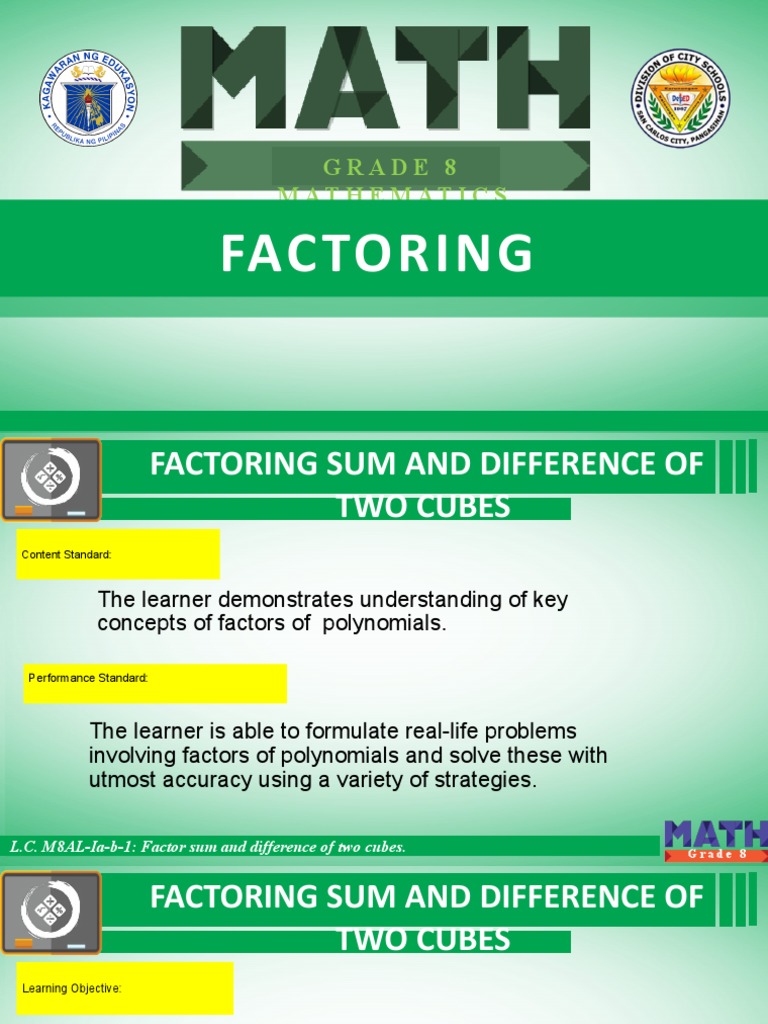 Factoring Sum and Difference of Cubes | PDF | Factorization | Cognition