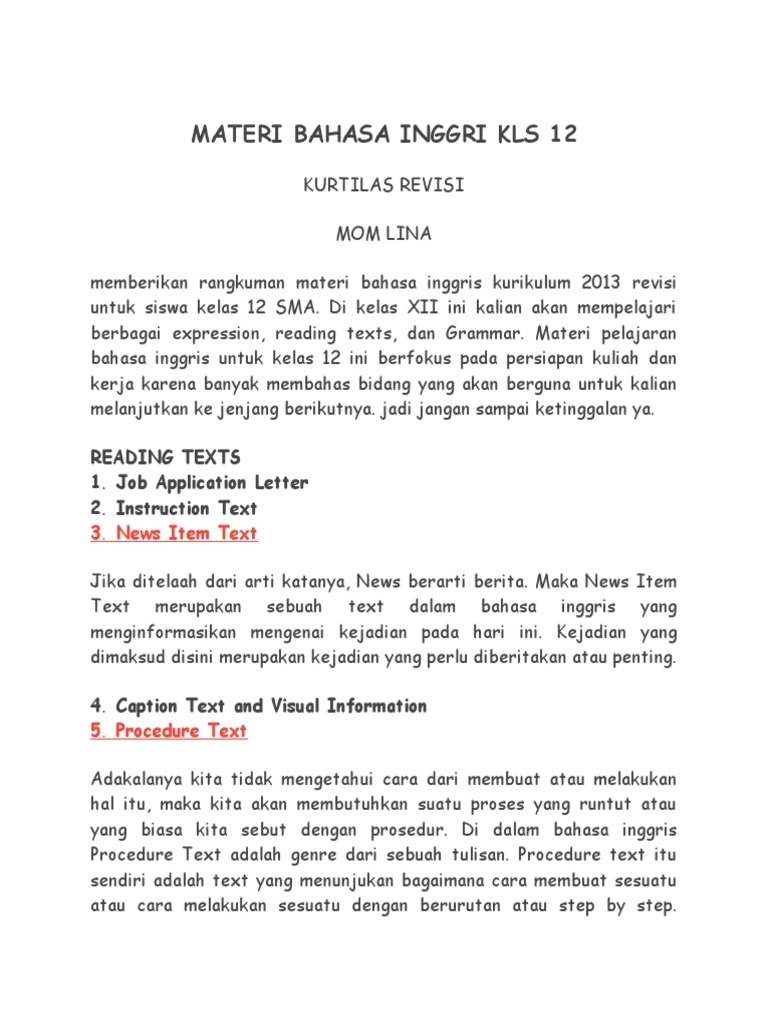 Materi KLS 12 Kurtilas SMT 1 | PDF