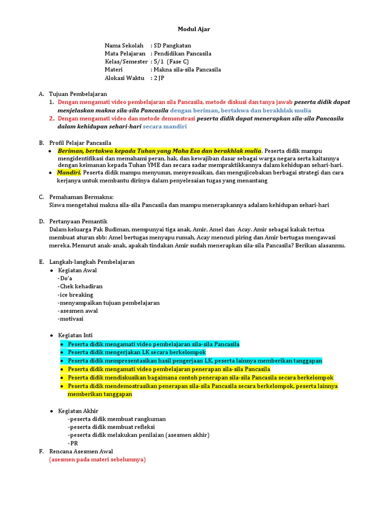 FORMAT MODUL AJAR | PDF