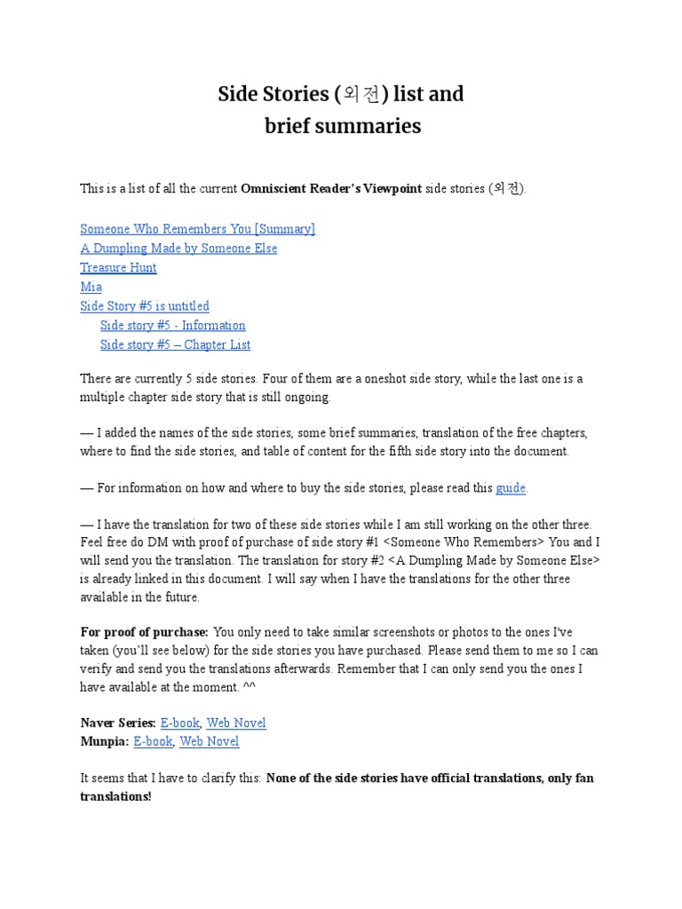 List of ORV Side Stories (외전) | PDF