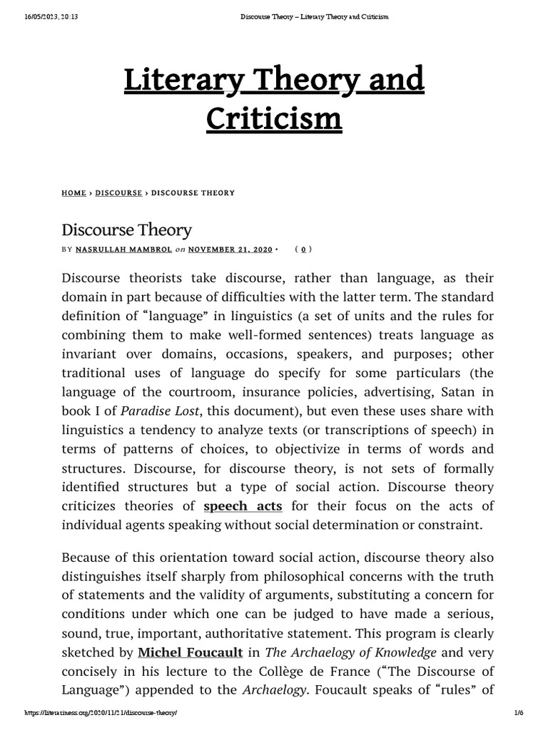 Discourse Theory - Literary Theory and Criticism Mambrol | PDF ...