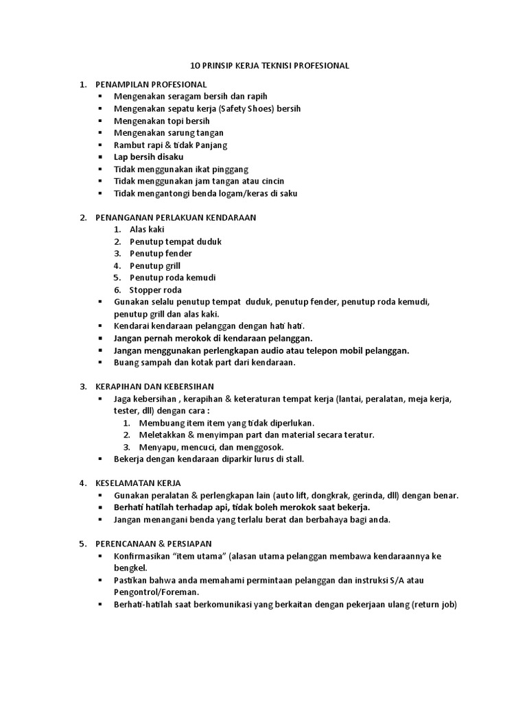 10 Prinsip Kerja Teknisi Profesional | PDF