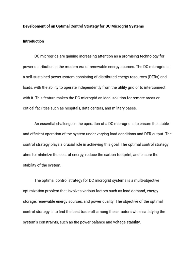 Development of An Optimal Control Strategy For DC Microgrid Systems ...
