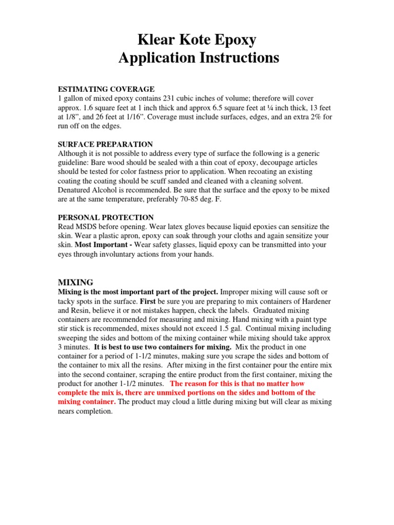 Klear Kote Application Guide | PDF | Epoxy | Paint