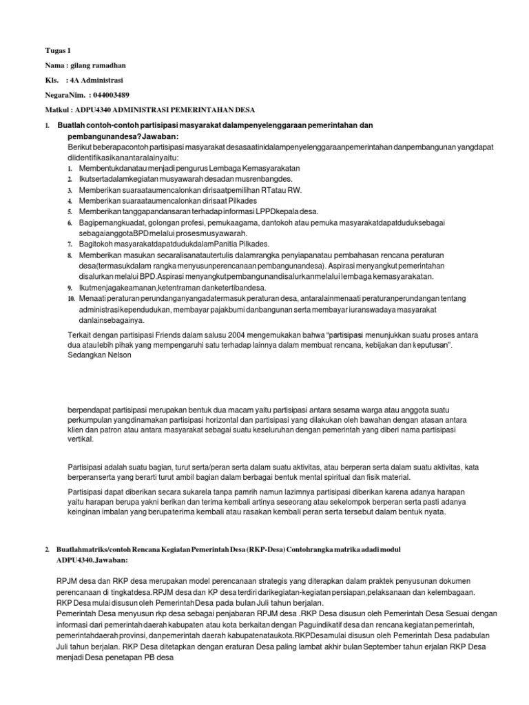 Tugas 1 Gilang Pemerintahan Desa | PDF