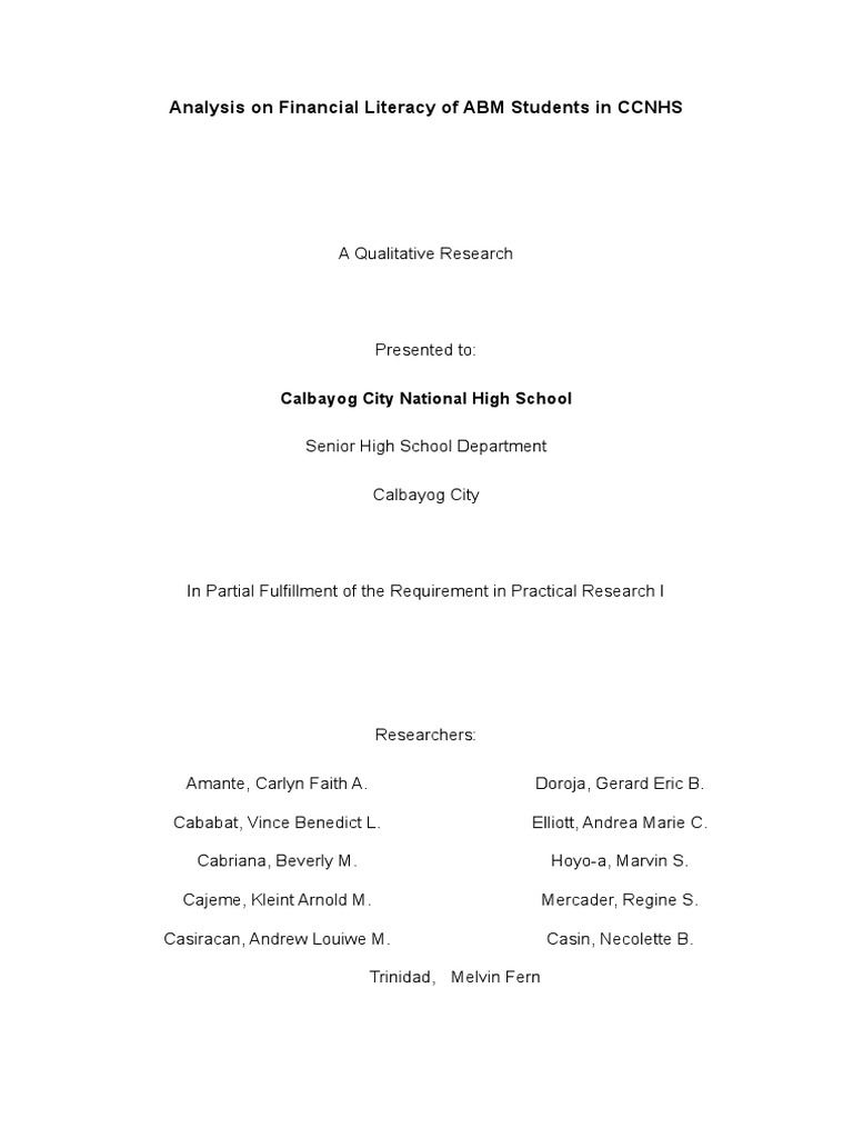 Analysis-on-Financial-Literacy of ABM Students | PDF | Financial ...