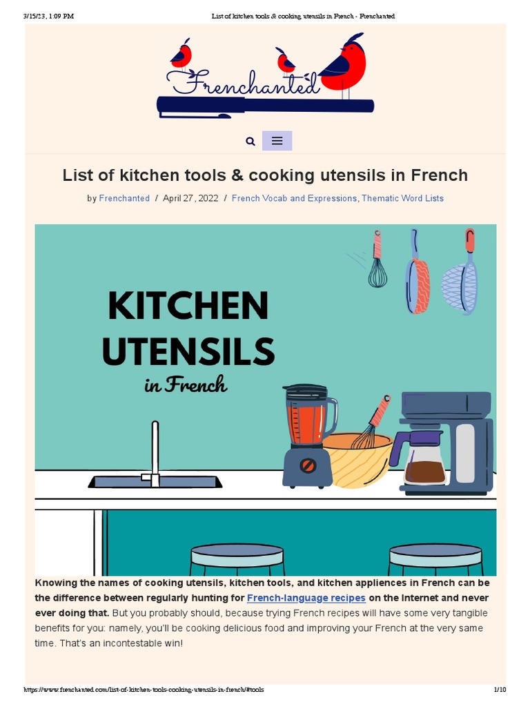 Kitchen Utensils in French with Images | PDF | Teaspoon | Cookware And ...