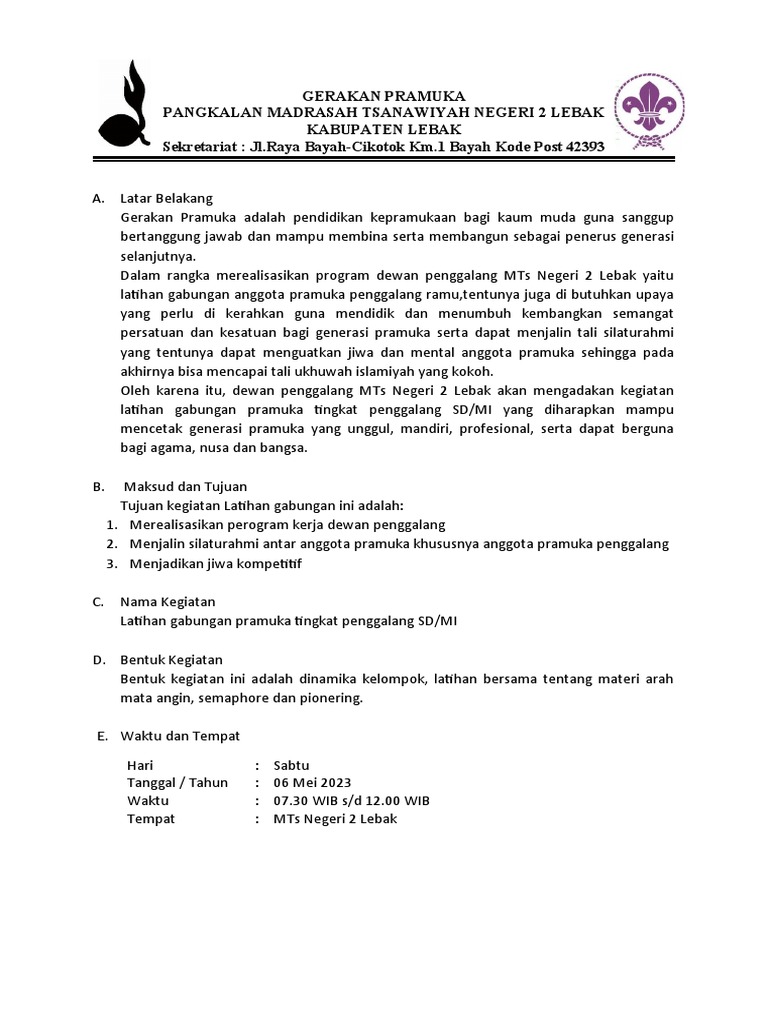 Proposal Kegiatan Sekolah Pramuka | PDF