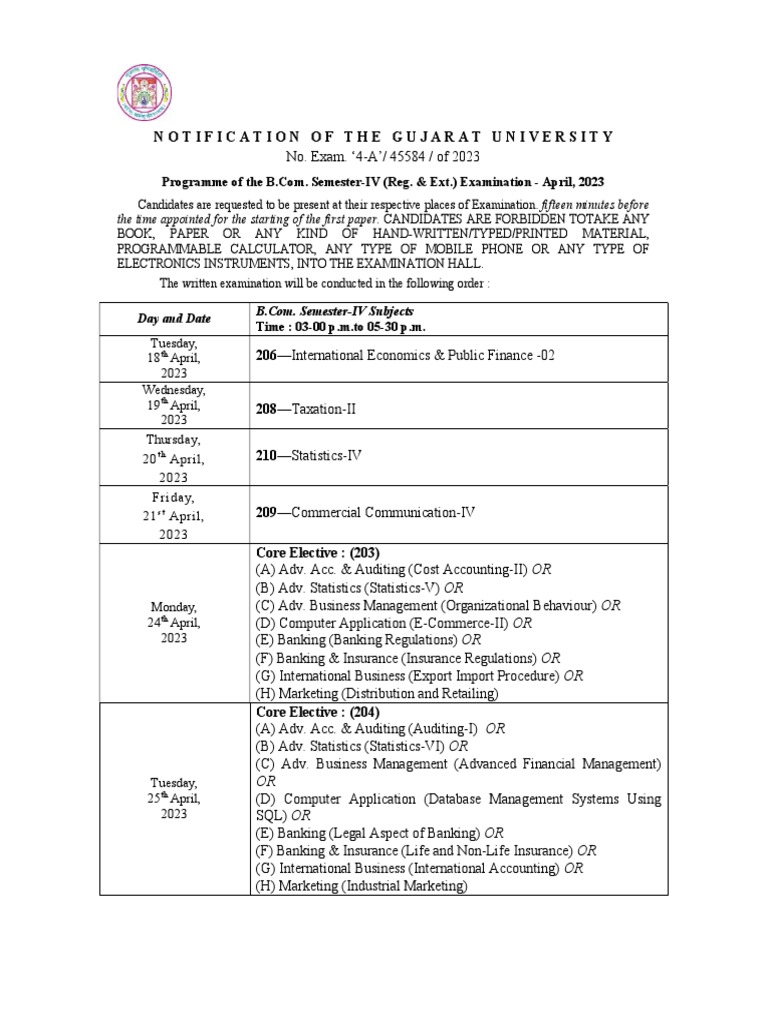 Revised-BCom Sem-IV (Reg & Ext) Dt. 18-04-2023 | PDF | Economies | Business