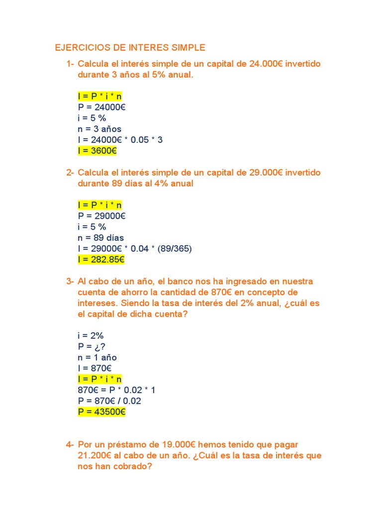 Ejercicios de Interes Simple y Compuesto | PDF