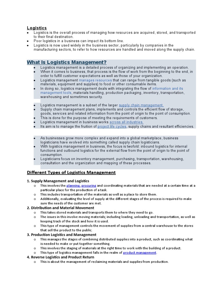 Logistics MGT (SCM U4) | PDF | Logistics | Supply Chain