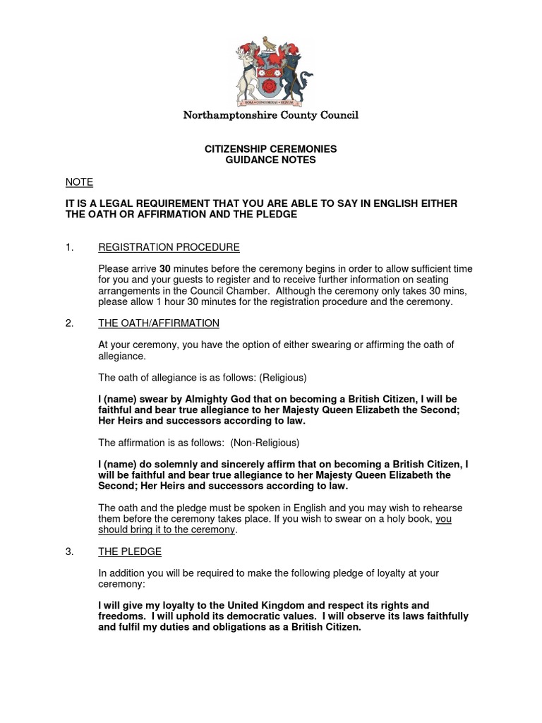 Citizenship Ceremony Guide | PDF | Oath Of Office | Government And ...