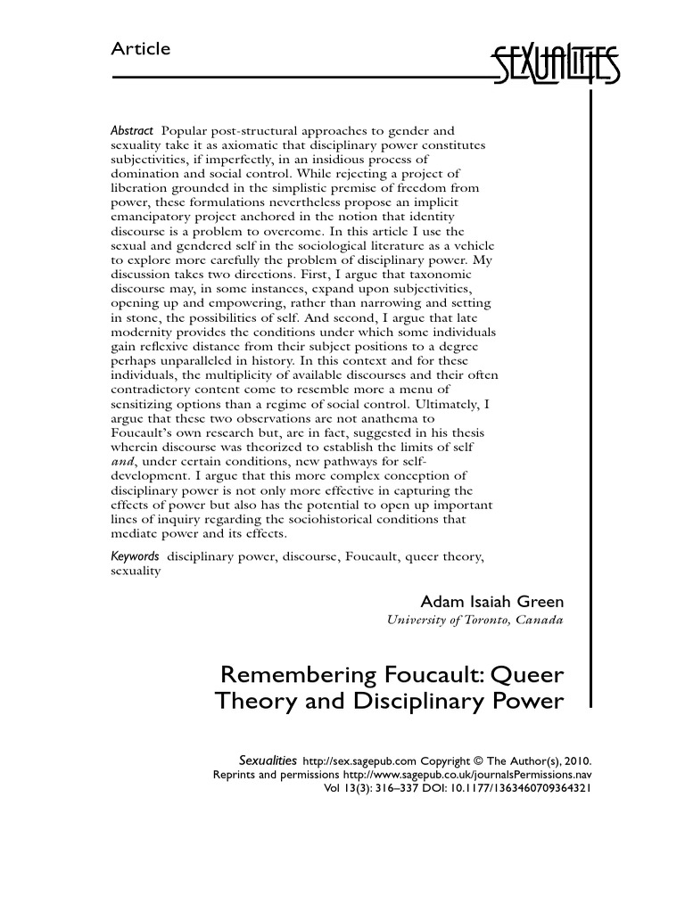 Remembering Foucault Queer Theory and Disciplinary Power | PDF ...