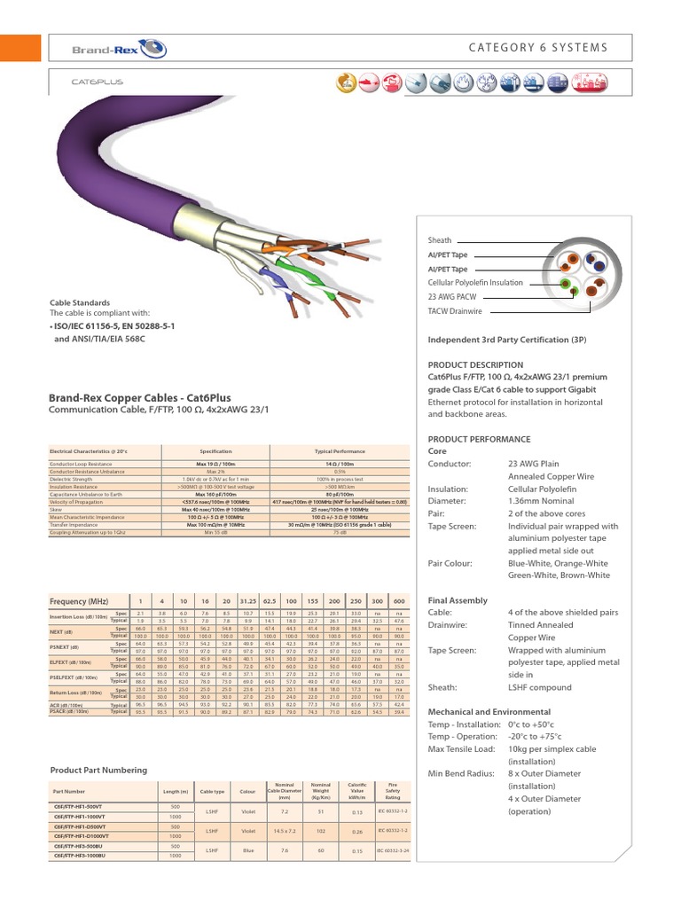 Brand-Rex Copper Cables - Cat6plus F FTP | PDF | Electricity | Electronics