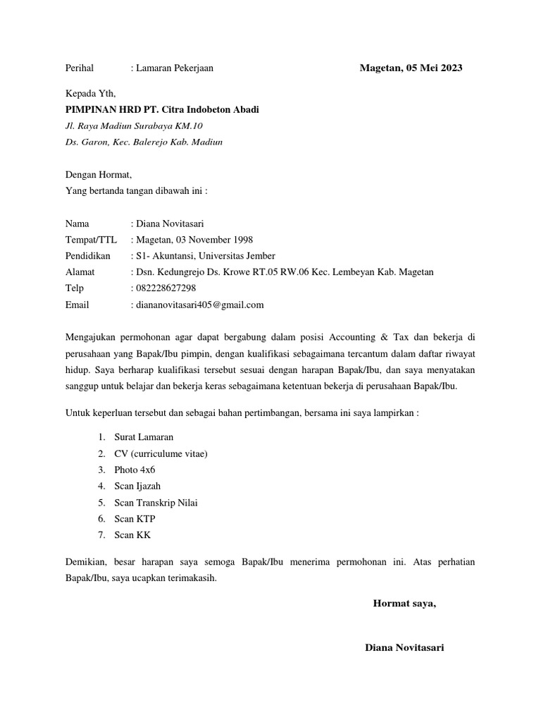 Lamaran Citra Indo Beton Abadi | PDF Lamaran Citra Indo Beton Abadi | PDF