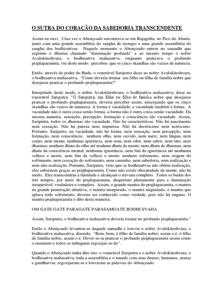 O Sutra Do Coração Da Sabedoria Transcendente | PDF | Bodisatva | Mantra