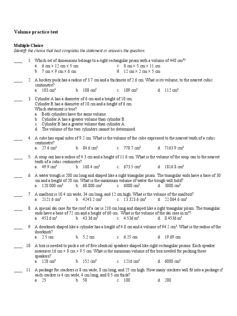 Volume Practice | PDF | Volume | Geometry