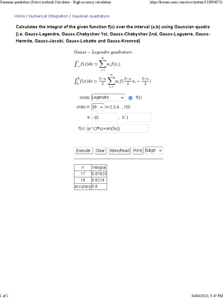 Gaussian Quadrature (Select Method) Calculator - High Accuracy Calculation | PDF | Applied ...