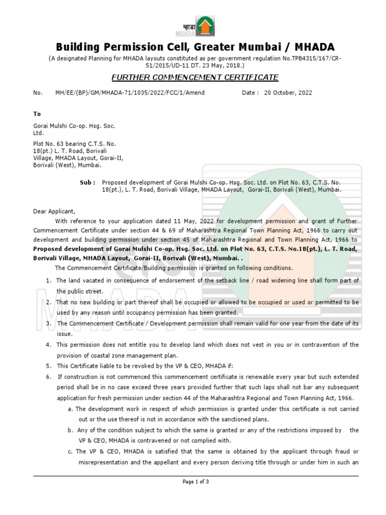 1 Commencement Certificates - NA Order For Plotted Development ...