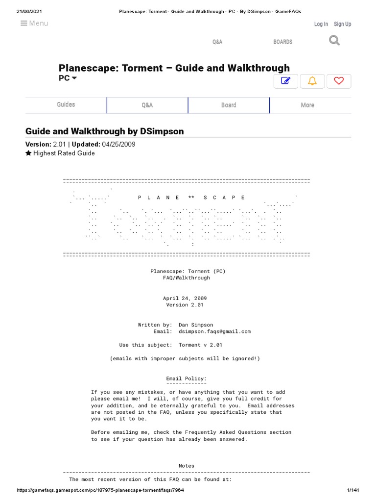 Planescape - Torment - Guide and Walkthrough - PC - by DSimpson ...