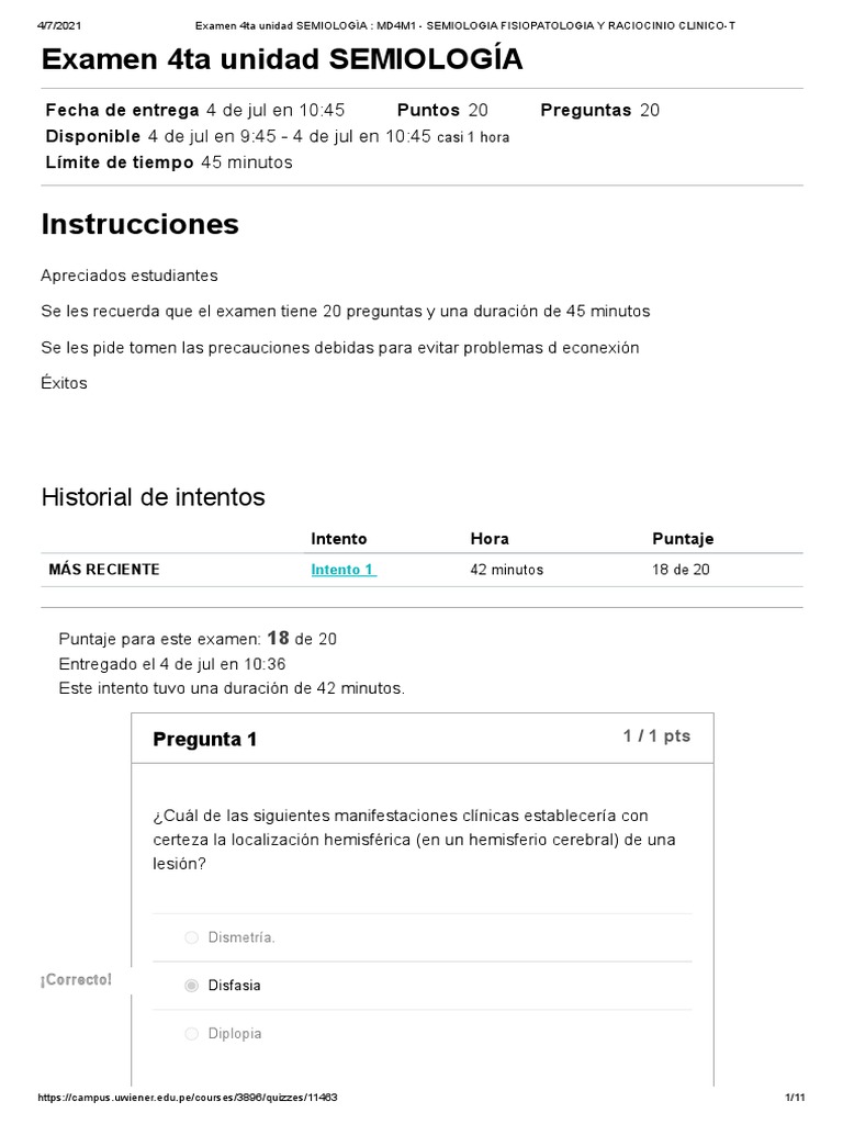 Examen 4ta Unidad SEMIOLOG A MD4M1 SEMIOLOGIA FISIOPATOLOGIA Y ...