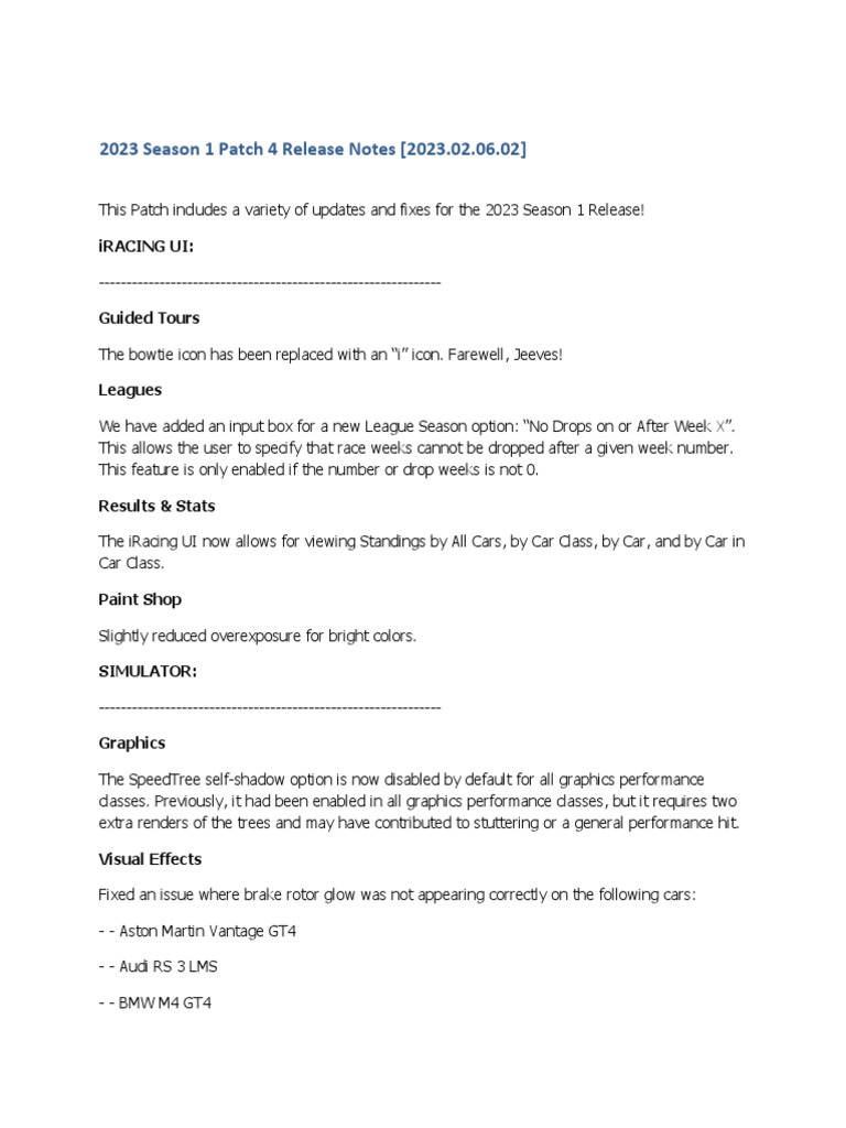 Release Notes History | PDF | Oval Track Racing | Stock Car Racing