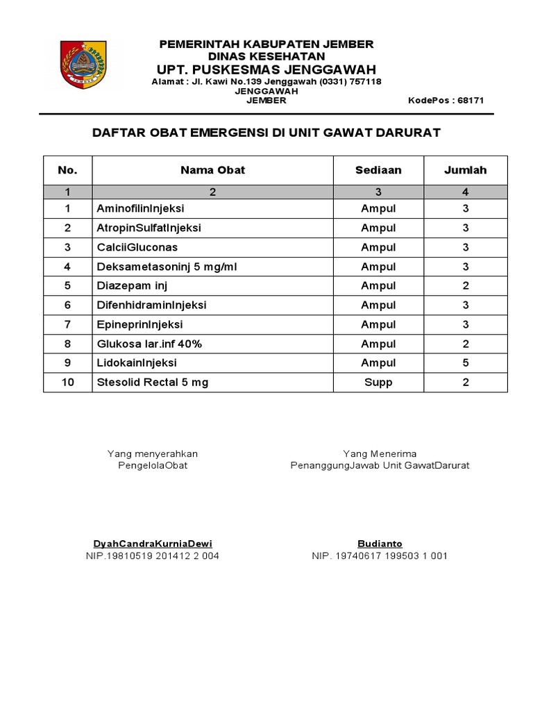 Daftar Obat Emergency Setiap Unit | PDF