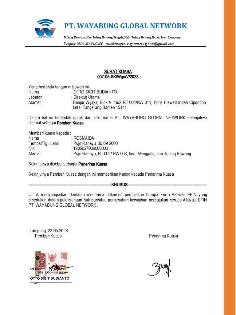 Contoh Surat Kuasa Pengurusan EFIN PAJAK | PDF Contoh Surat Kuasa Pengurusan EFIN PAJAK | PDF