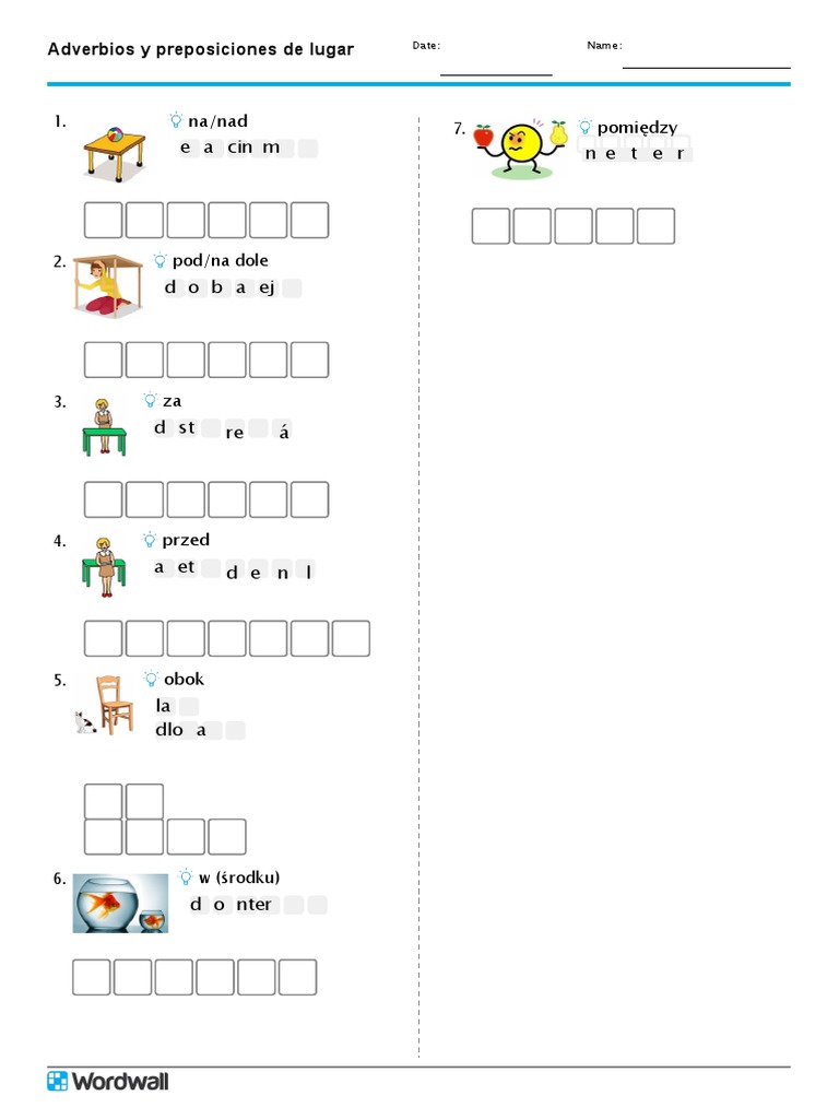 Adverbios y Preposiciones de Lugar Anagram | PDF