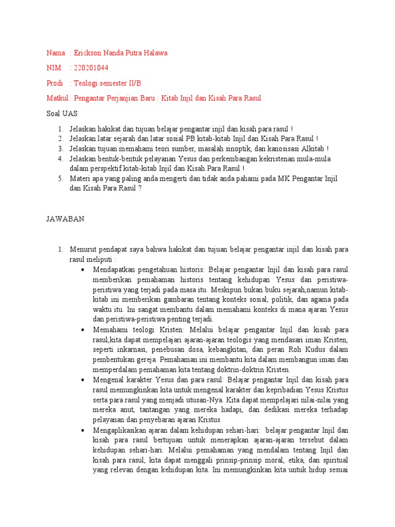 UAS injil dan KPR | PDF