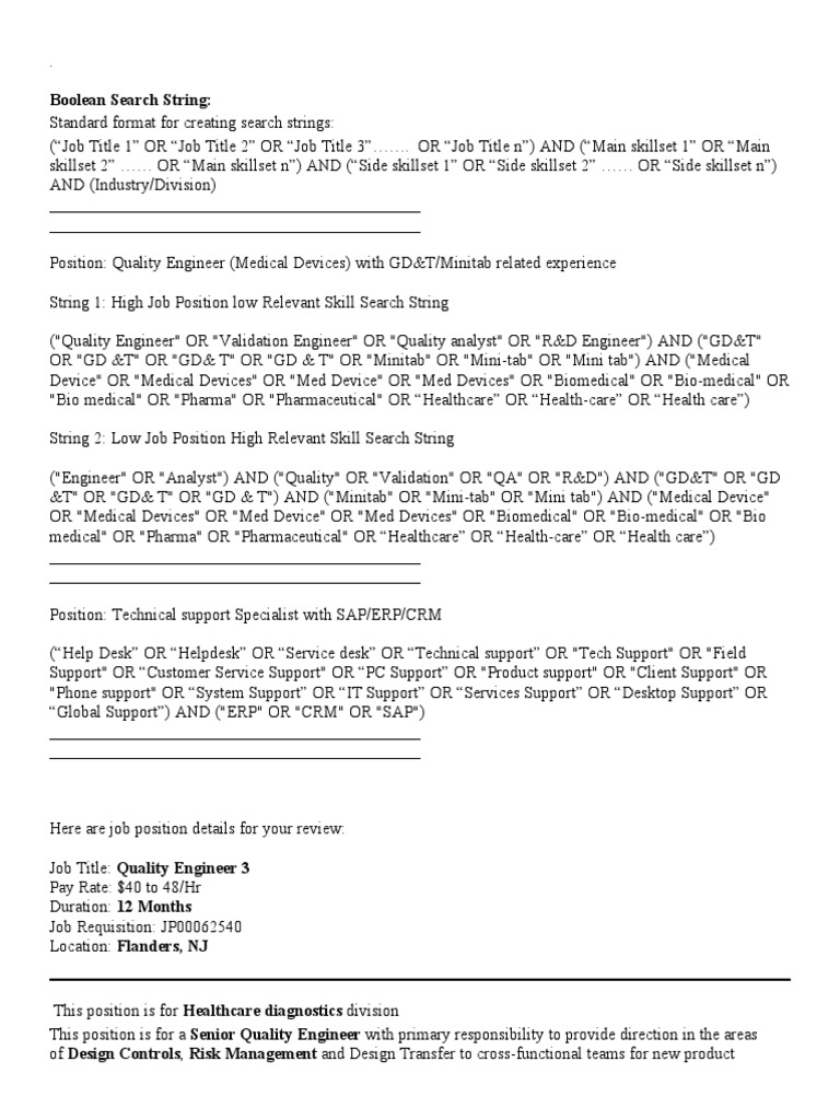 Optimized Boolean Search Strings for Quality Roles | PDF | Biomedical ...
