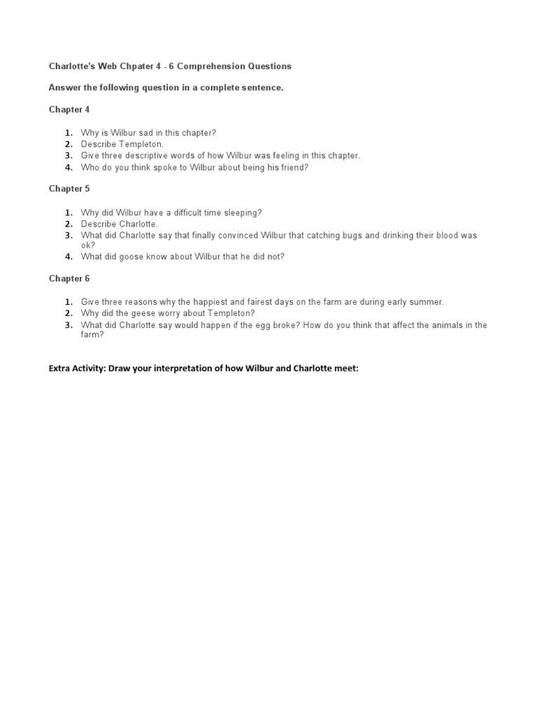 CW Comprehension Questions Chapters 4-6 | PDF