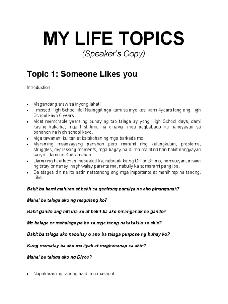 Life Topics For Youth | PDF