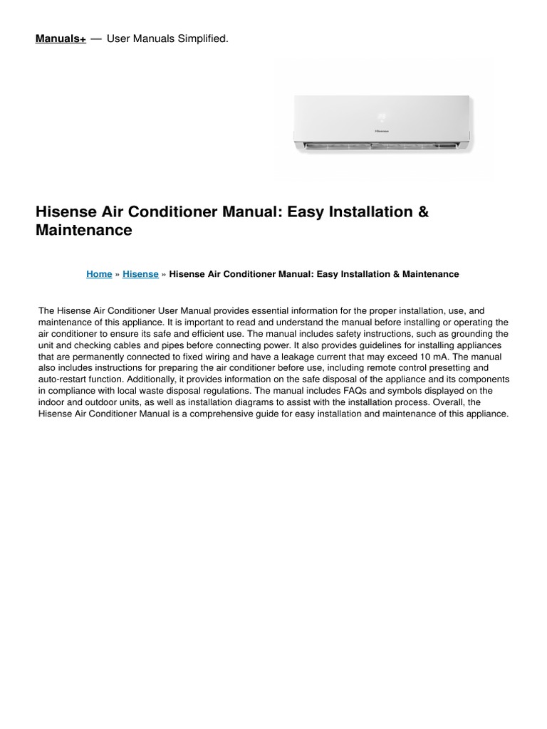 Hisense Air Conditioner User Manual | PDF | Air Conditioning | Physical ...